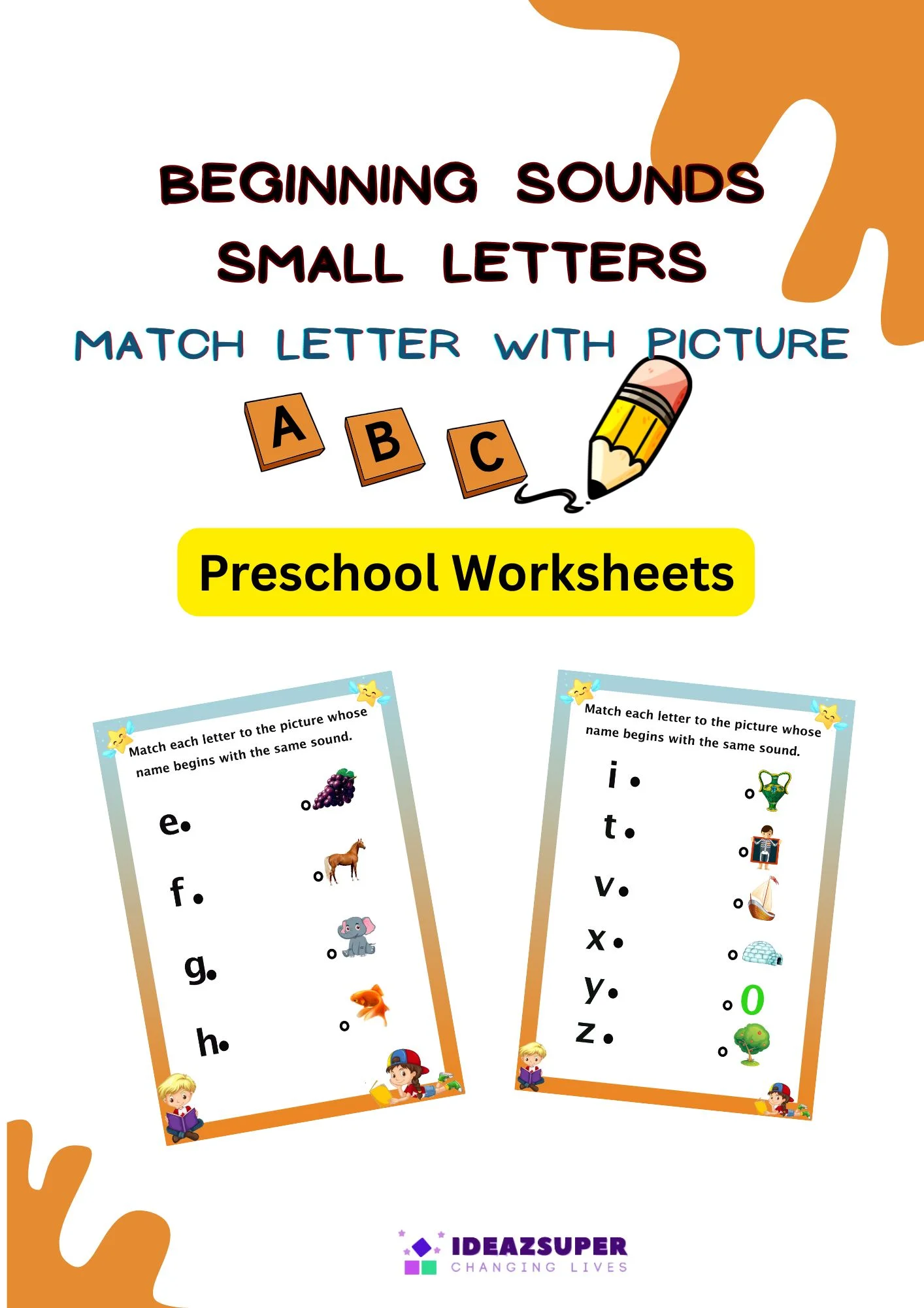 Beginning Sound – Small Letters: Match the letter with picture (Ages 2 ...