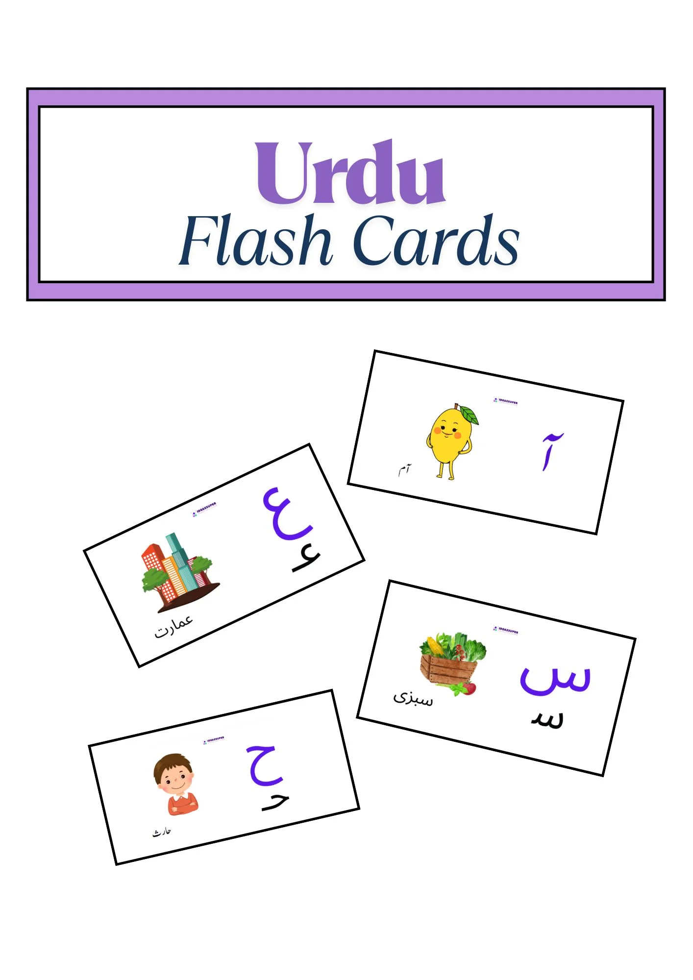 Urdu Alphabet Flash Cards for Preschool (Ages 3–6) - IdeazSuper