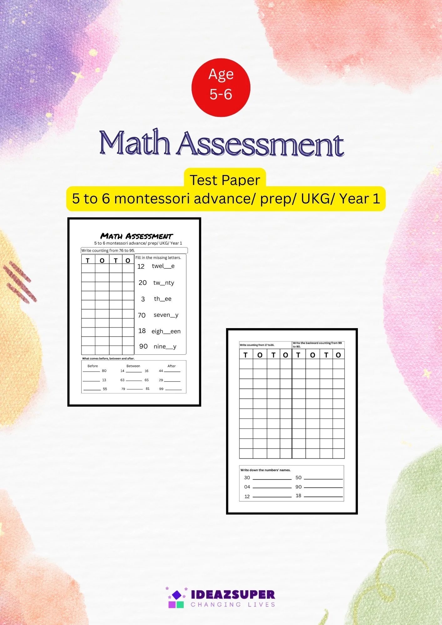 Math Assessment (Age 5–6) | Printable Test 2 - IdeazSuper