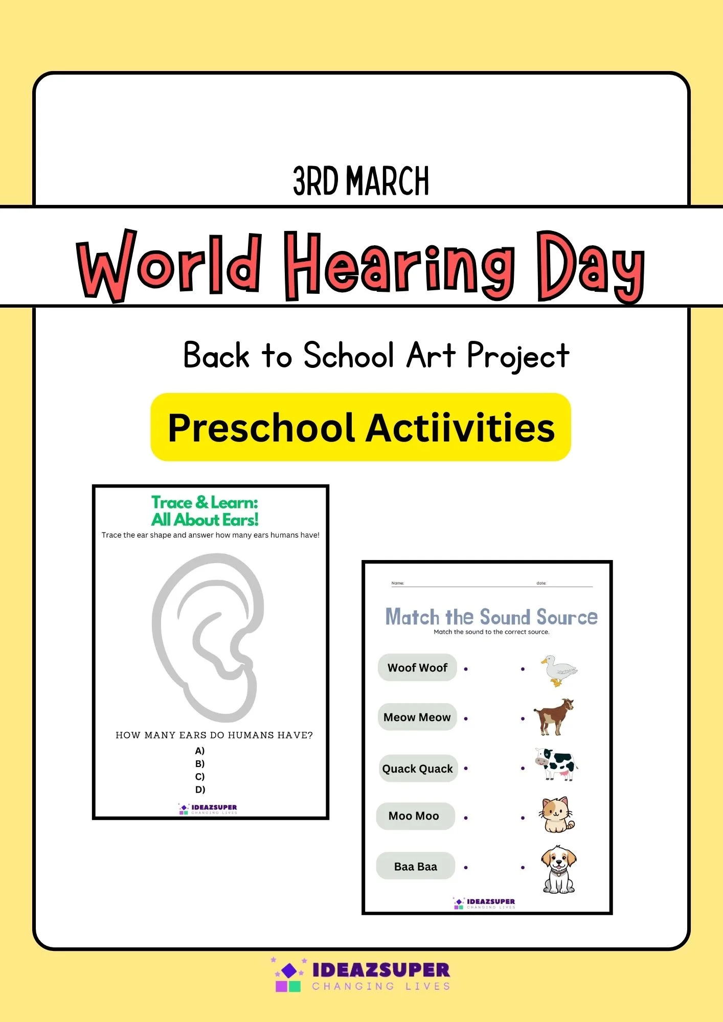 World Hearing Day Worksheets for Kids | Hearing Awareness Activities ...